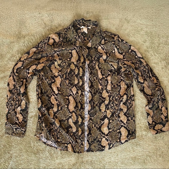 H&M | Tops | Snake Print Green Button Down Shirt | Poshmark